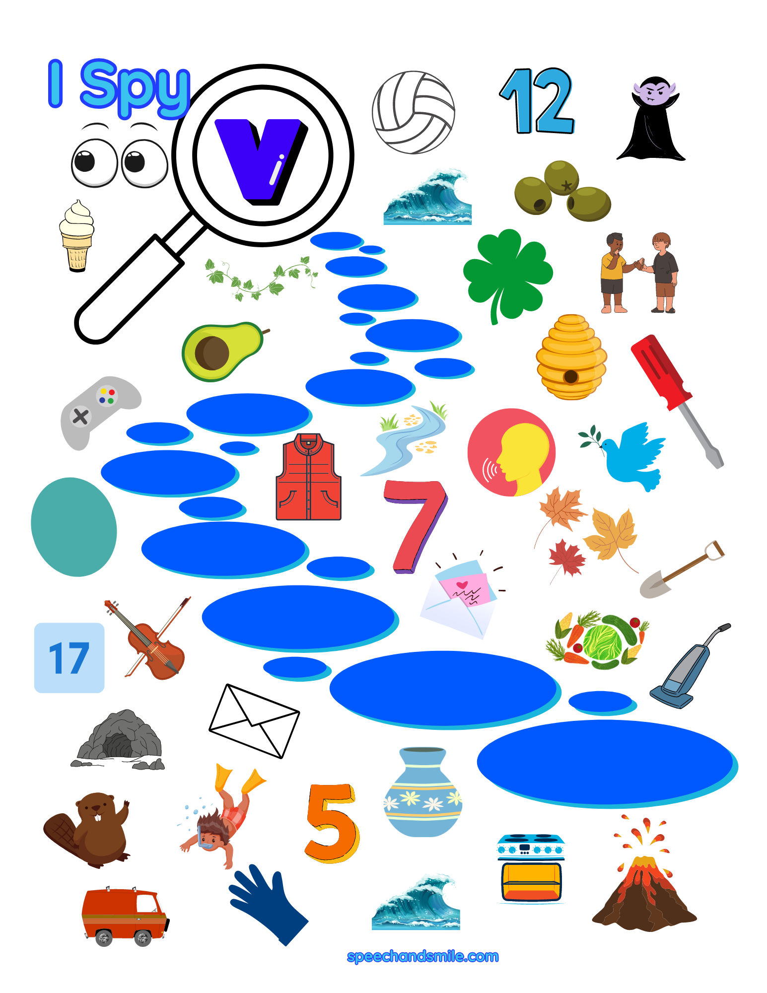 Speech Therapy I Spy V Sound Worksheet I Spy Activity Letter V Printab ...