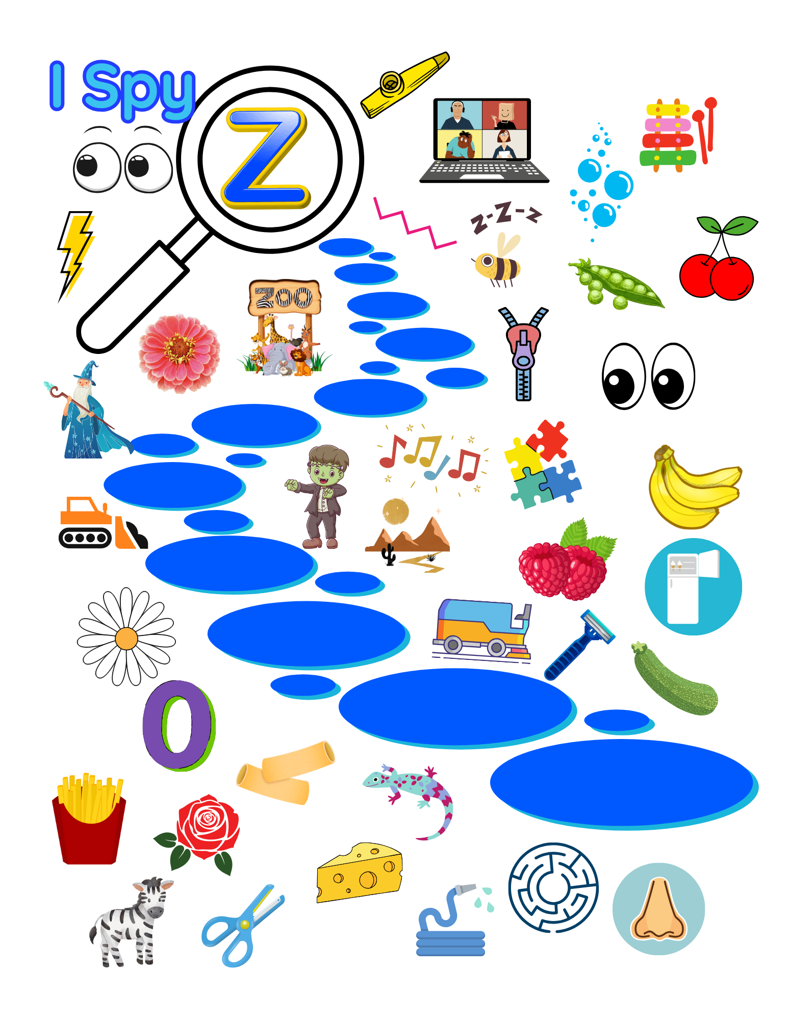 Speech Therapy I Spy Z Sound Worksheet I Spy Activity Letter Z Printab ...
