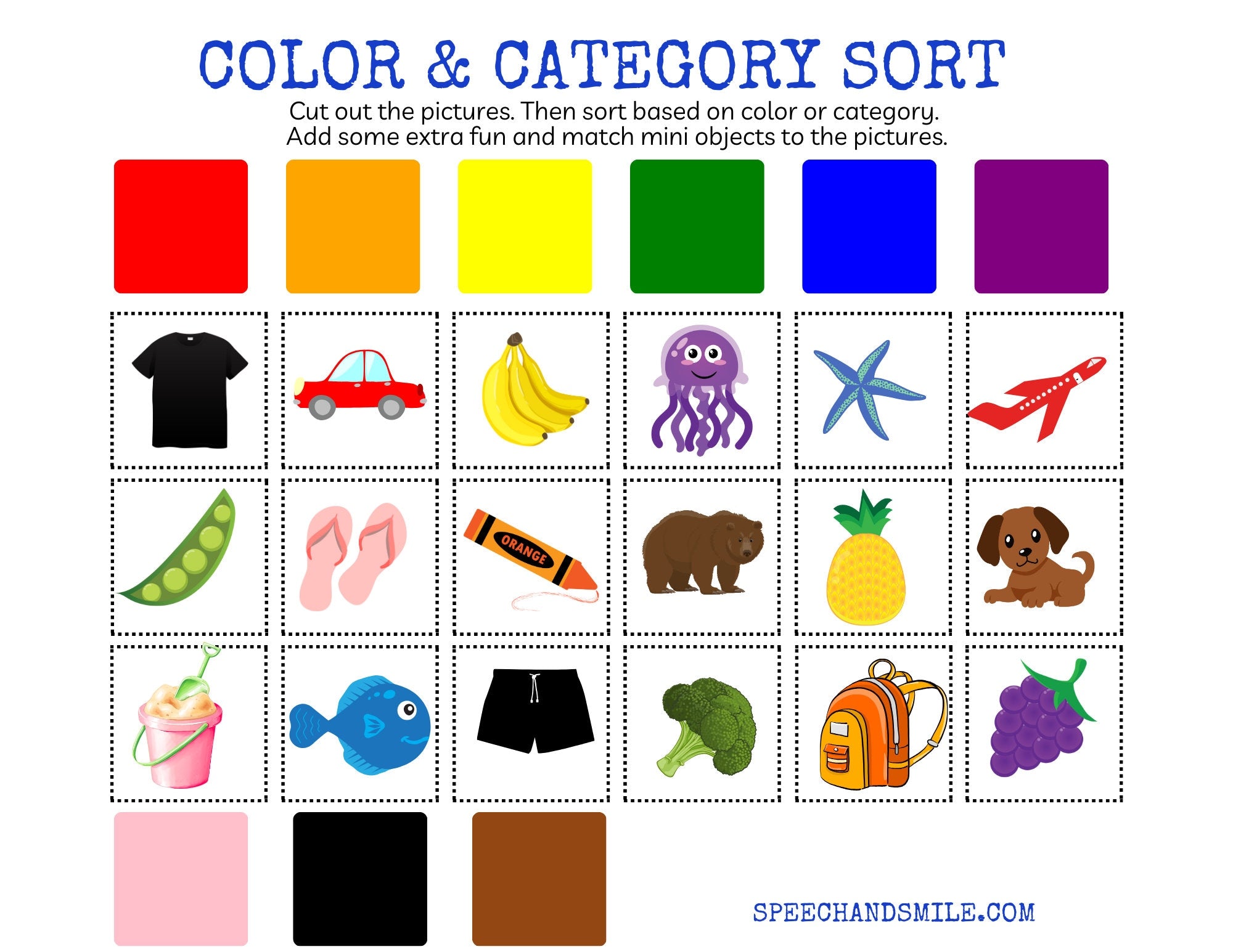 Color Sort Mat Printable Category Sorting Digital Download Preschool W ...