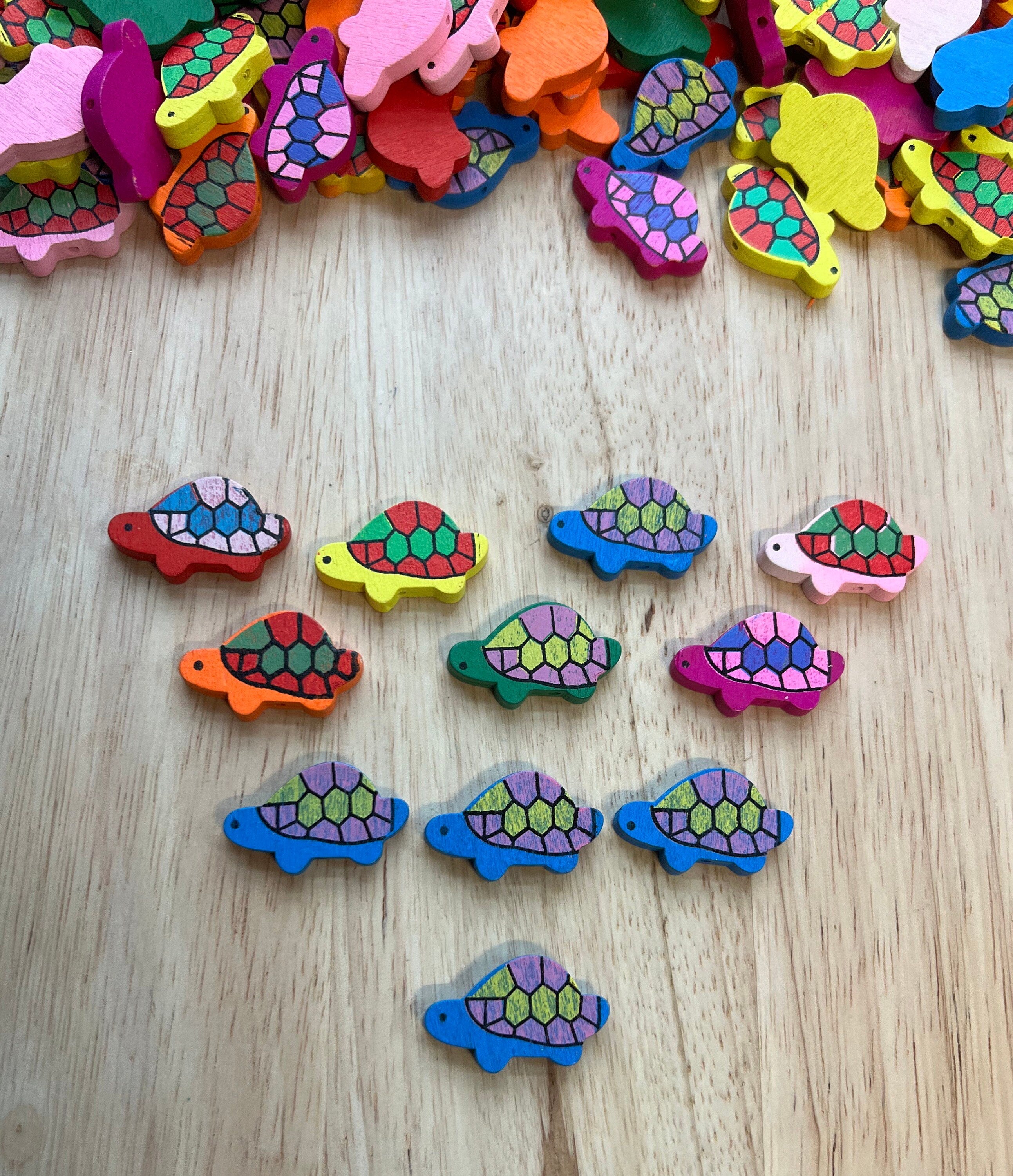 Mini TURTLES Object-Wooden Painted Turtle Beads-Animal Theme-Speech Th ...