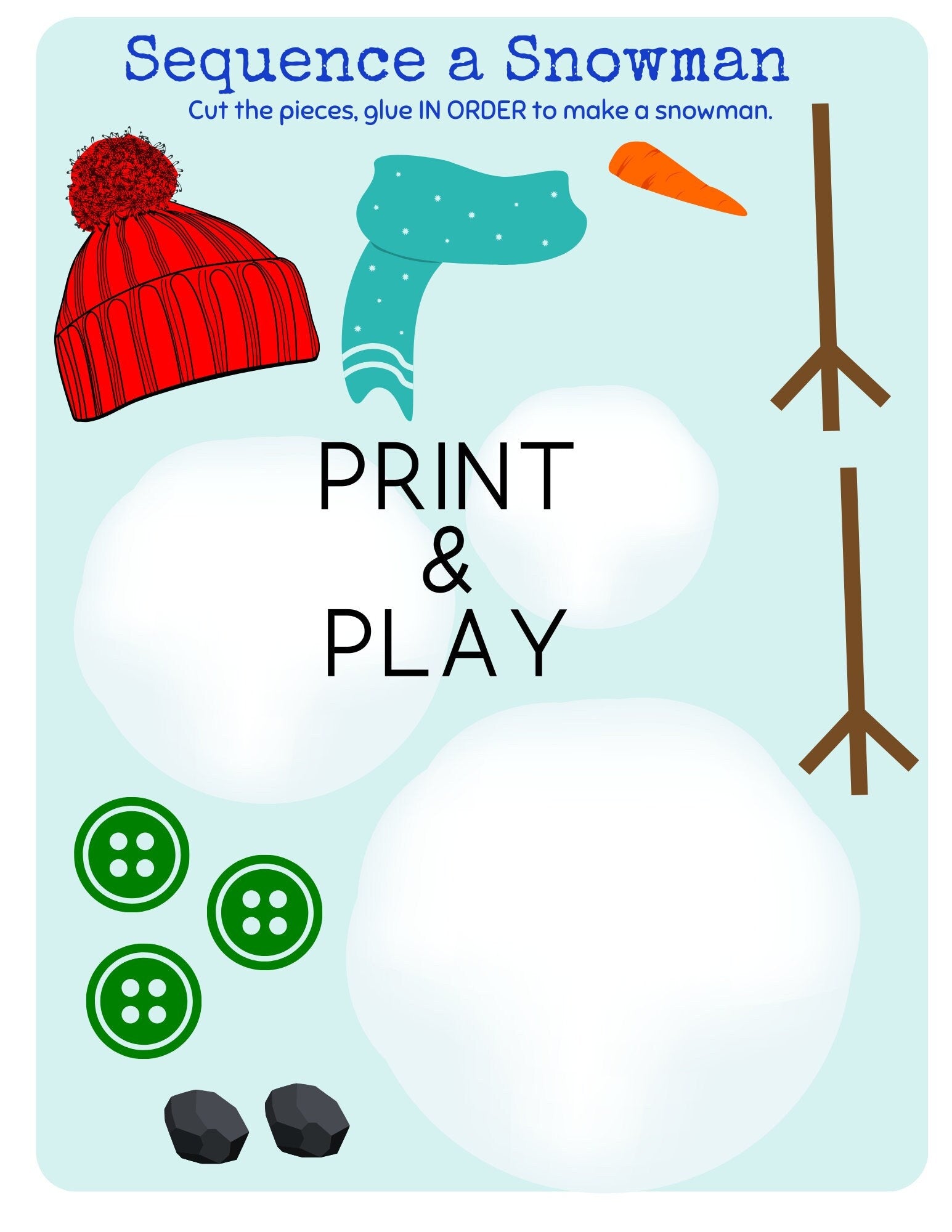FREEBIE Sequence a Snowman Activity-Print and Play-Cut and Place Toget ...