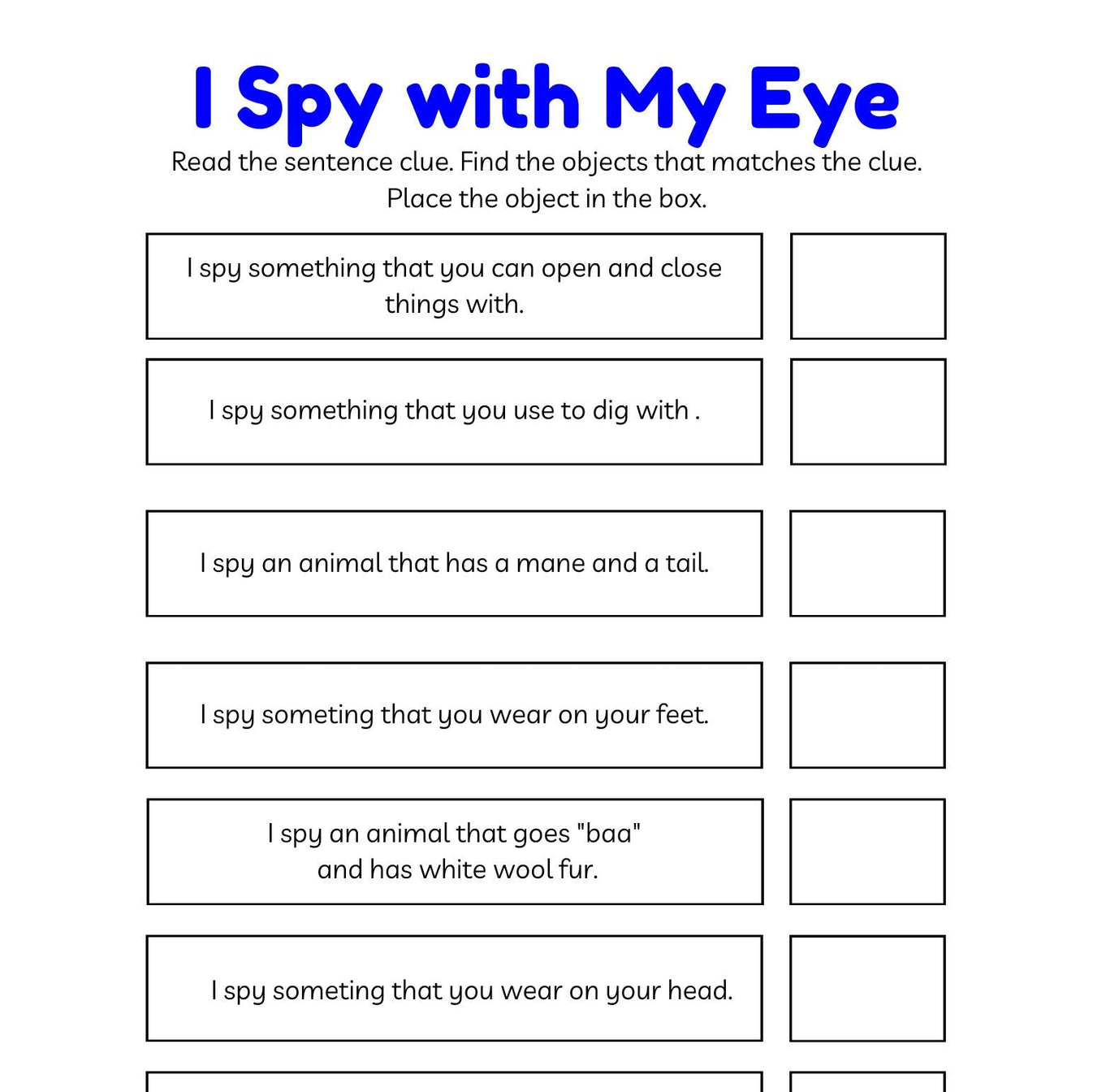 I Spy Work sheets to use with Trinkets and Mini Objects-I Spy Extensio ...